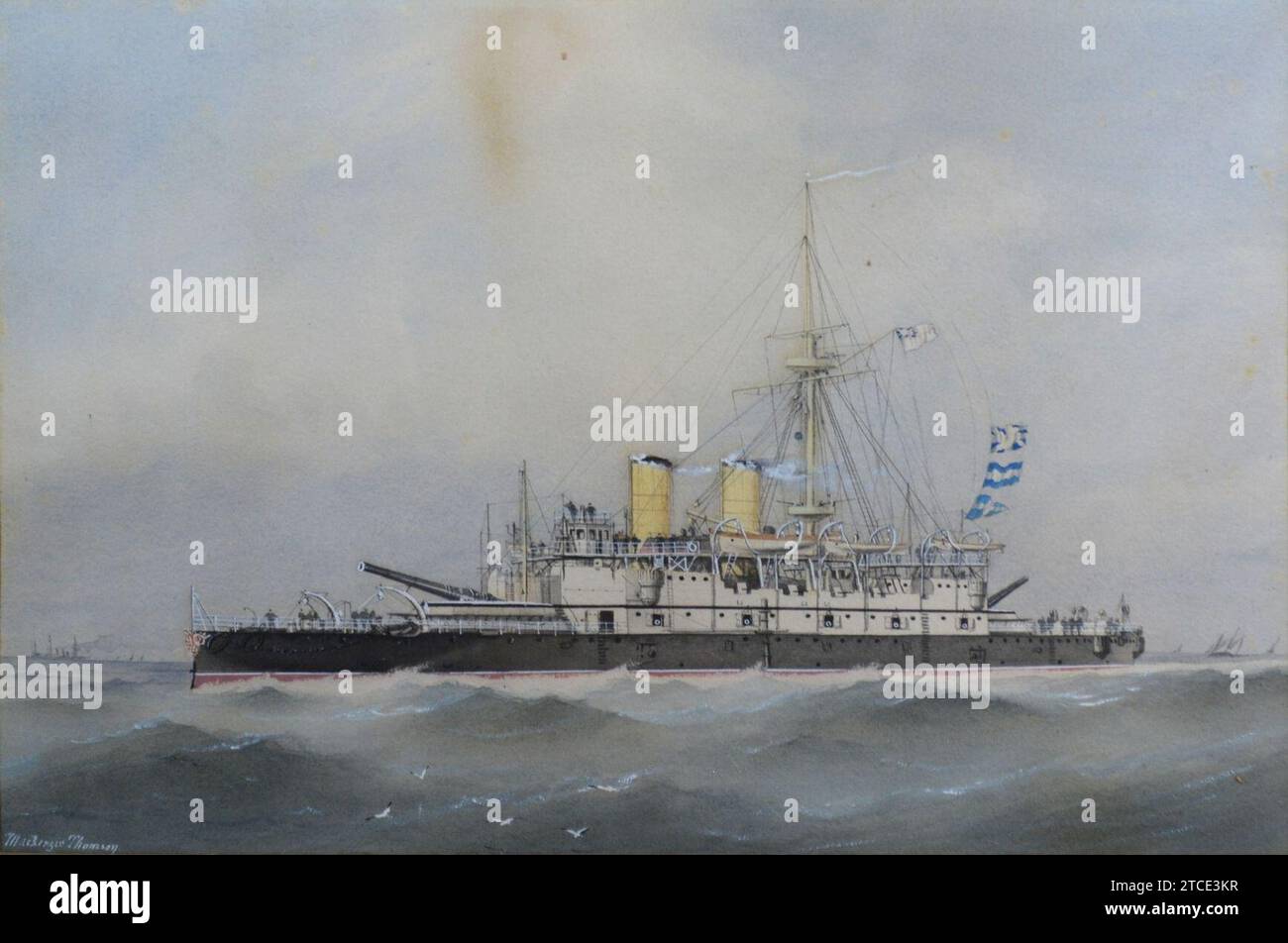 William Mackenzie Thompson - Steam warship with distant vessels Stock ...