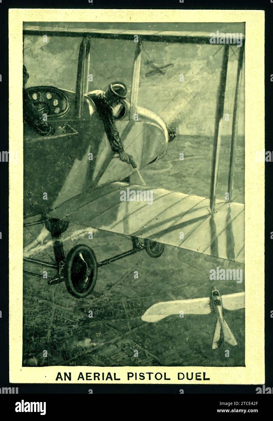An Aerial Pistol Duel - Vintage British Tradecard Stock Photo - Alamy