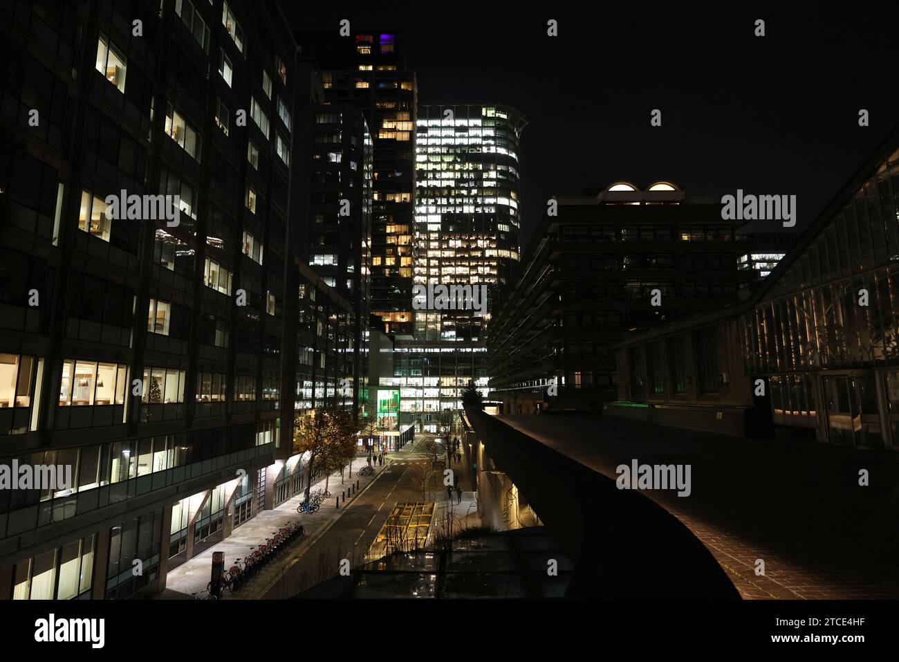 General views of the city of London at night. Pictured is the Moorgate ...