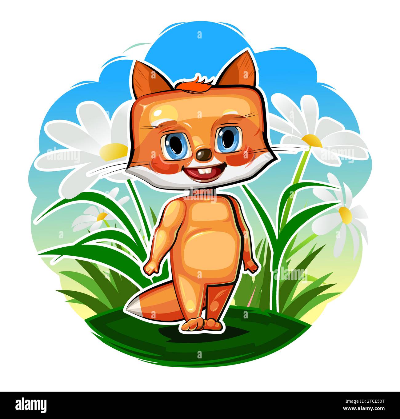 Cute little fox. Sticker. Summer landscape. Animal isolated on white ...