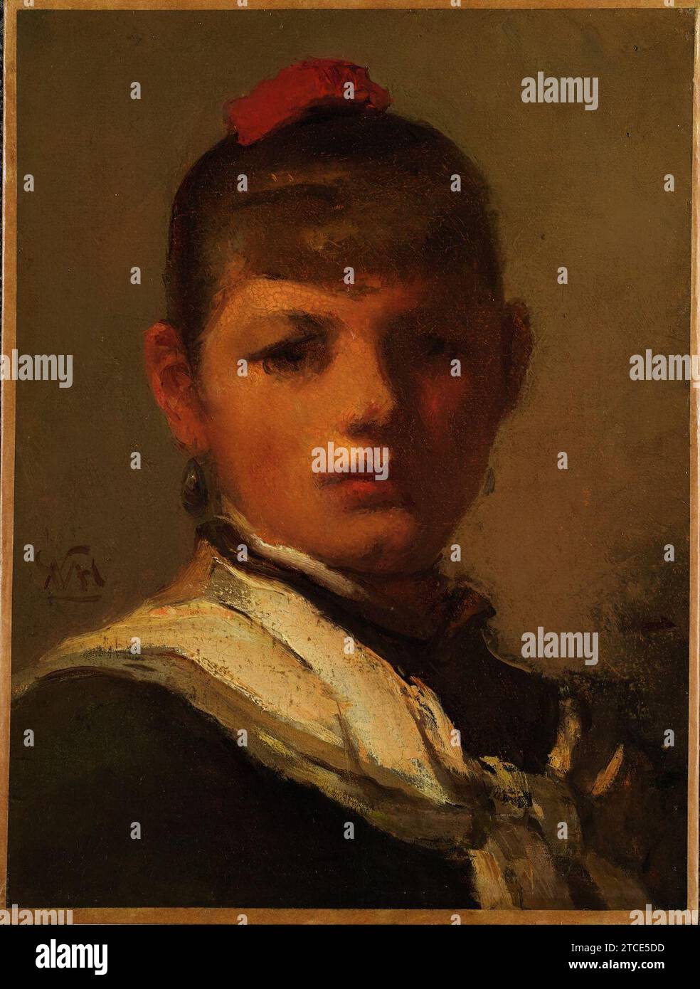 William Morris Hunt - Girl with Red Hair Ribbon Stock Photo - Alamy