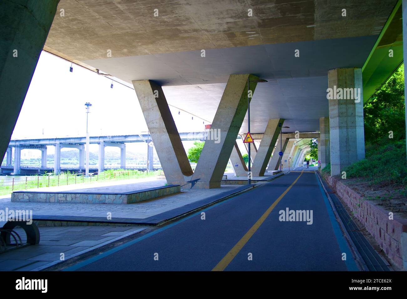 A striking scene unfolds as V-shaped pillars support the expressway ...