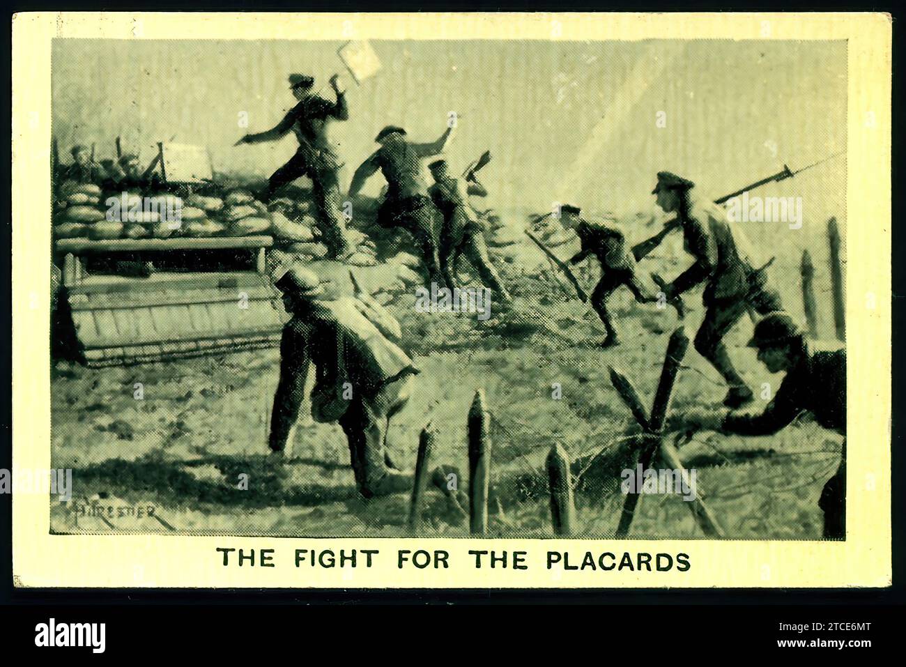 The Fight For the Placards - Vintage British Trade Card Stock Photo - Alamy