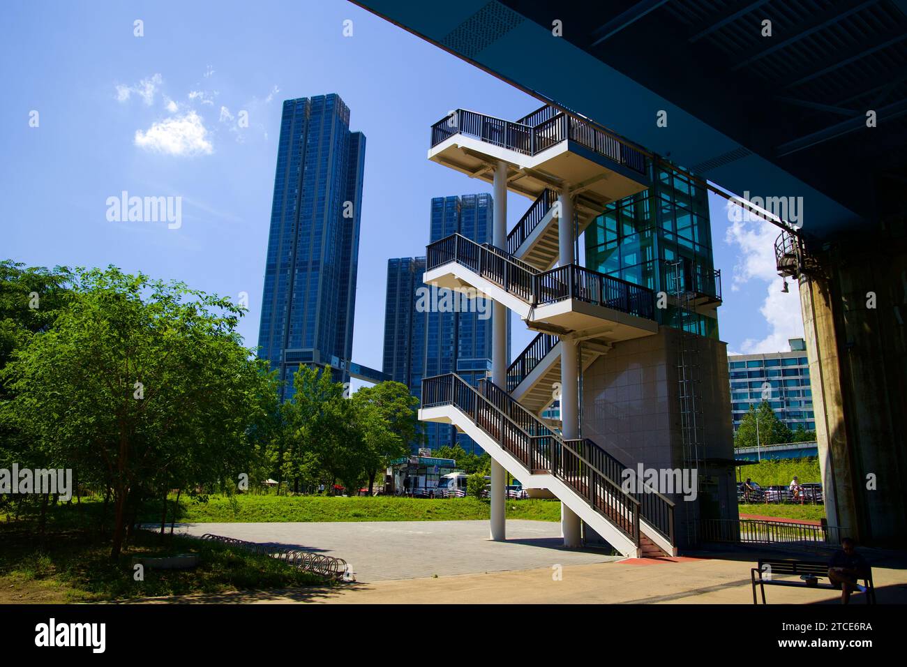 Featuring both a staircase and an elevator, this access point to ...