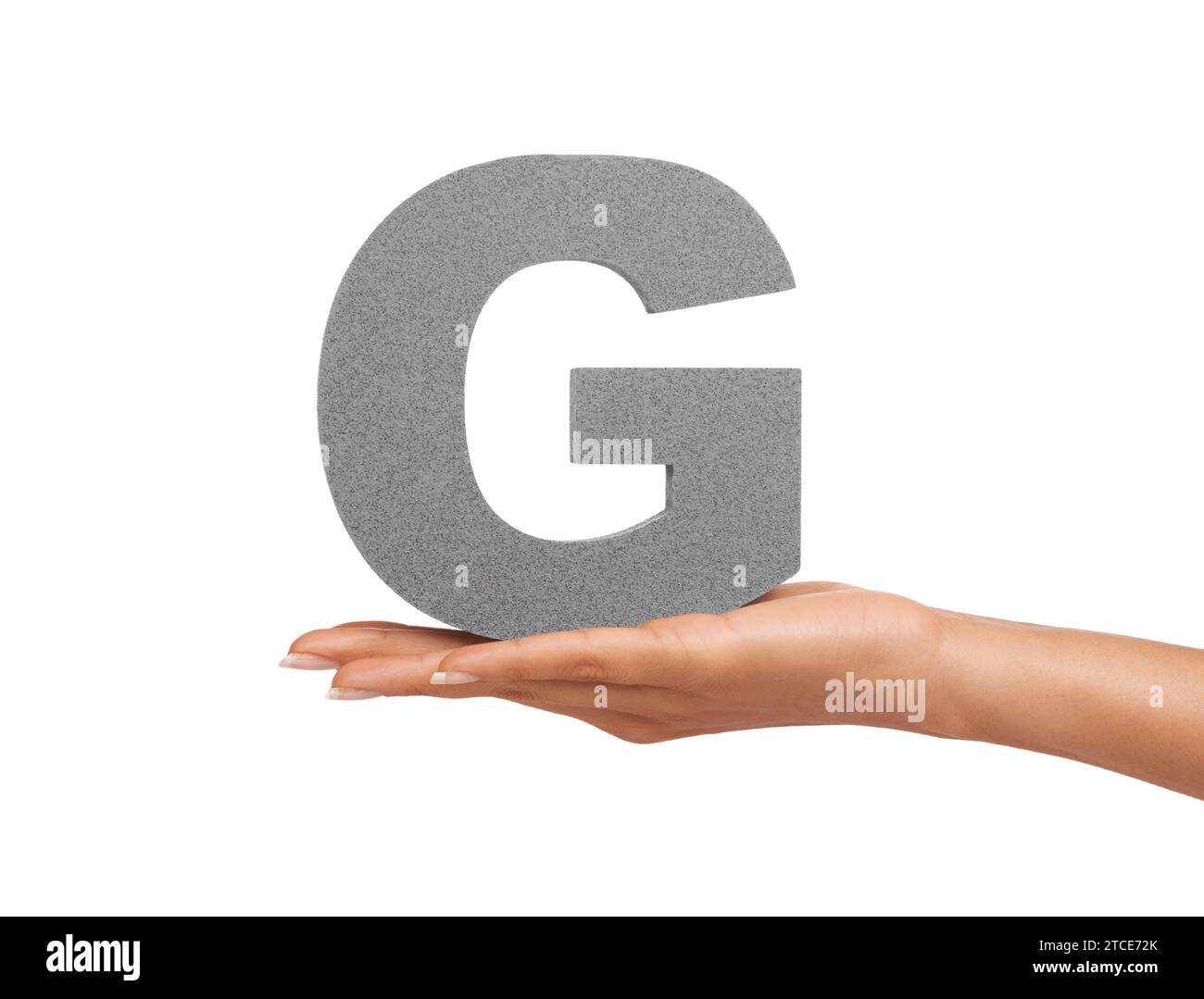 Hand, capital letter G and presentation of font consonant isolated on ...