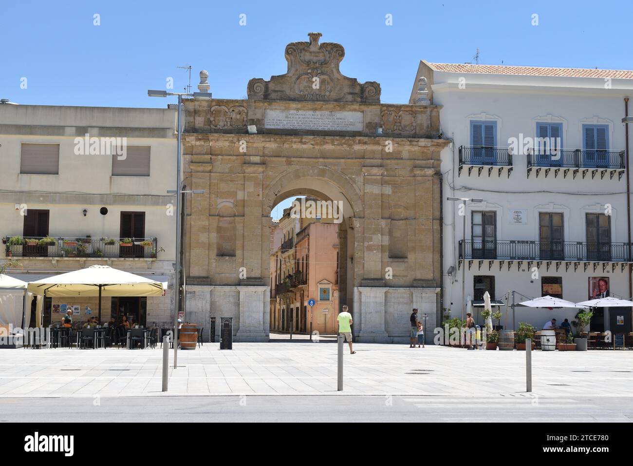 View of the Porta Nuova entrance to the old city centre of Marsala as ...