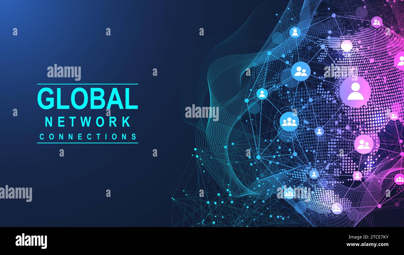 Global network connection concept. Big data visualization. Social network communication in the ...