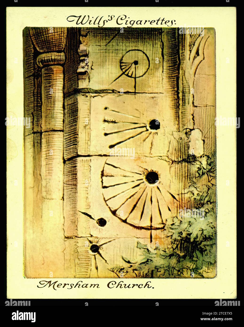 Sundial, Mersham Church - Vintage Cigarette Card Stock Photo - Alamy