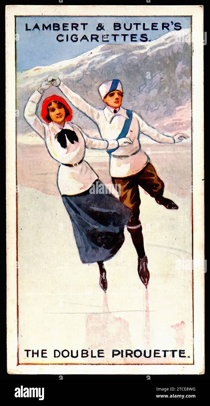 Ice Skating The Double Pirouette - Vintage Cigarette Card Stock Photo ...