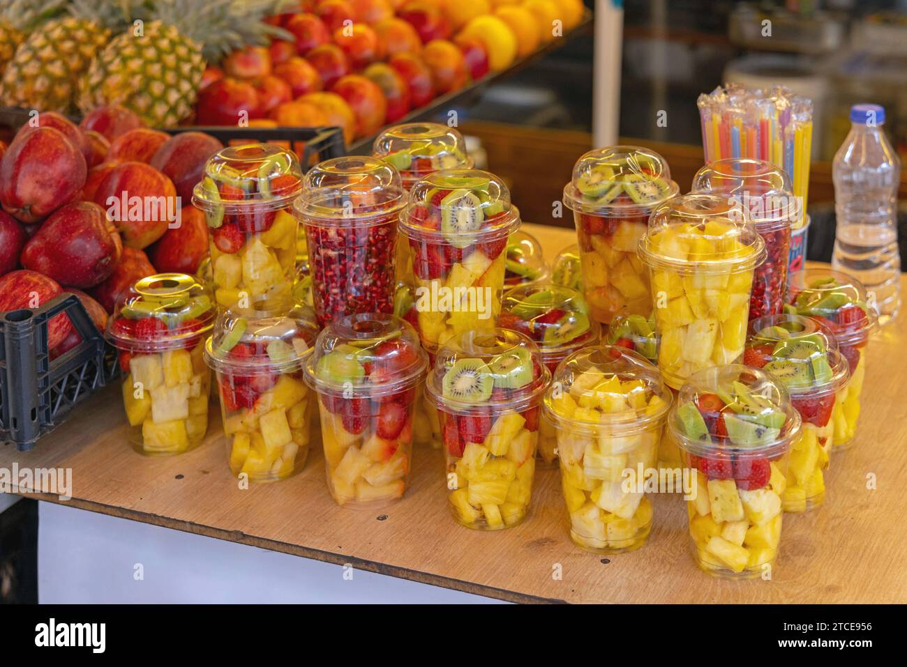 Fresh Mix Fruits in Plastic Cups Ready to Eat Stock Photo - Alamy