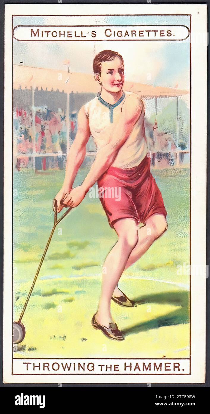 Throwing the Hammer - Vintage Cigarette Card Stock Photo - Alamy