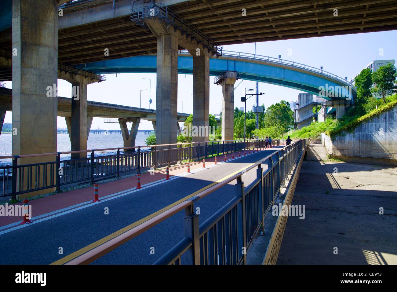 Underneath the Wonhyo Bridge, a dedicated bike path weaves its way ...