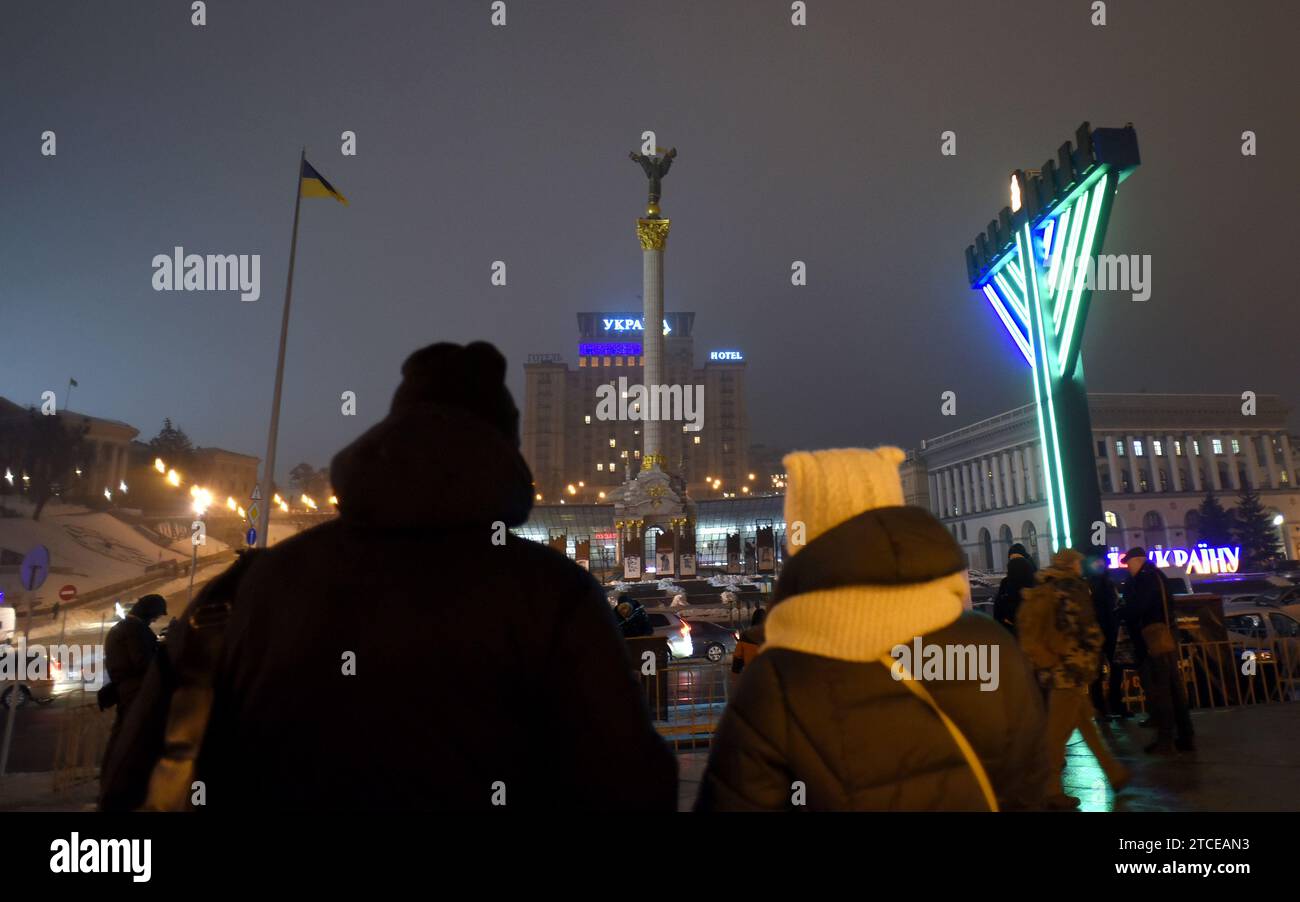 KYIV, UKRAINE - DECEMBER 7, 2023 - The menorah is pictured during the ...