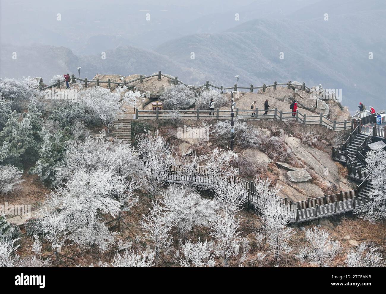 Lianyungang, China. 12th Dec, 2023. Tourists are viewing the rime ...