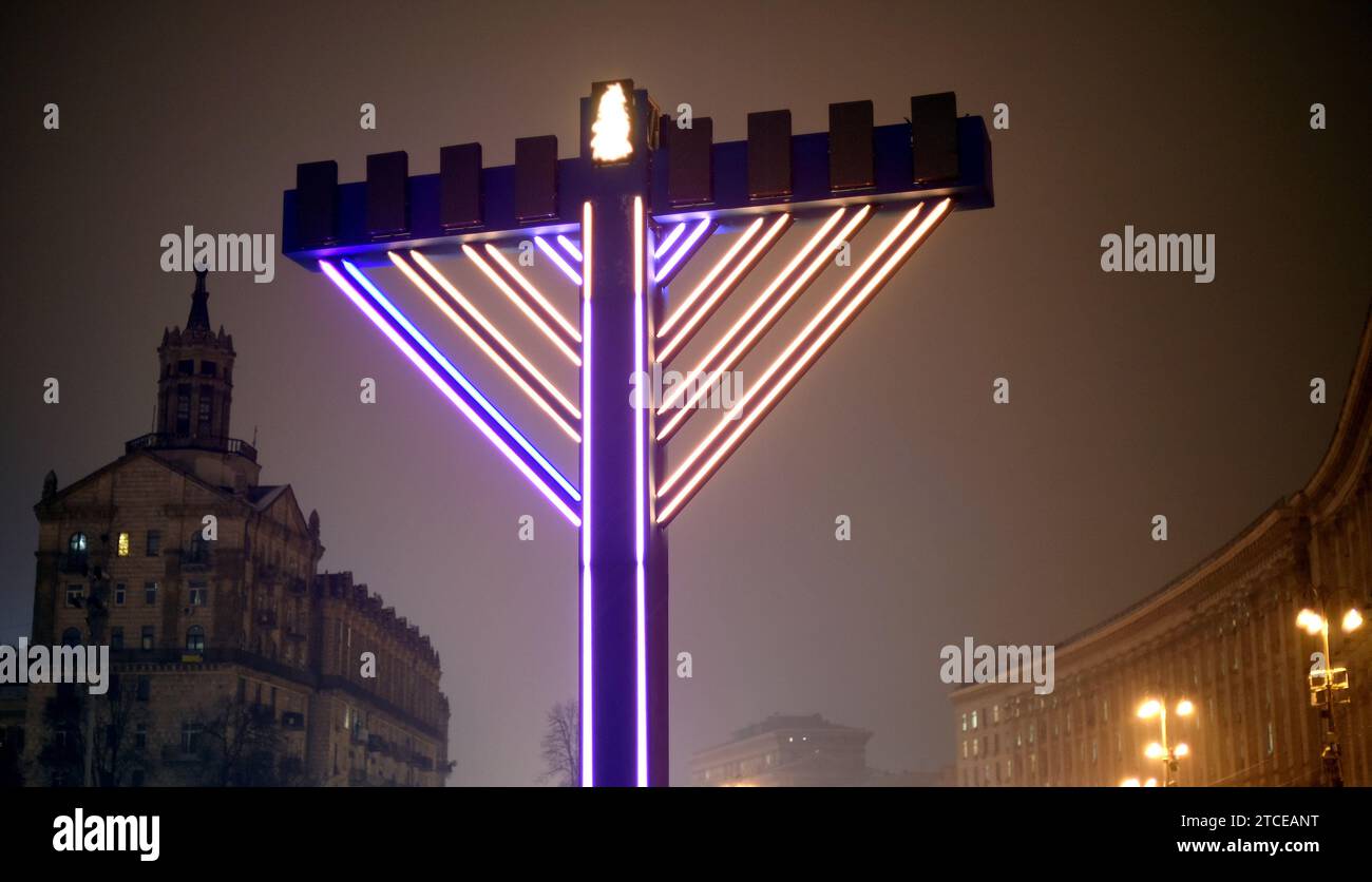 KYIV, UKRAINE - DECEMBER 7, 2023 - The menorah is pictured during the ...