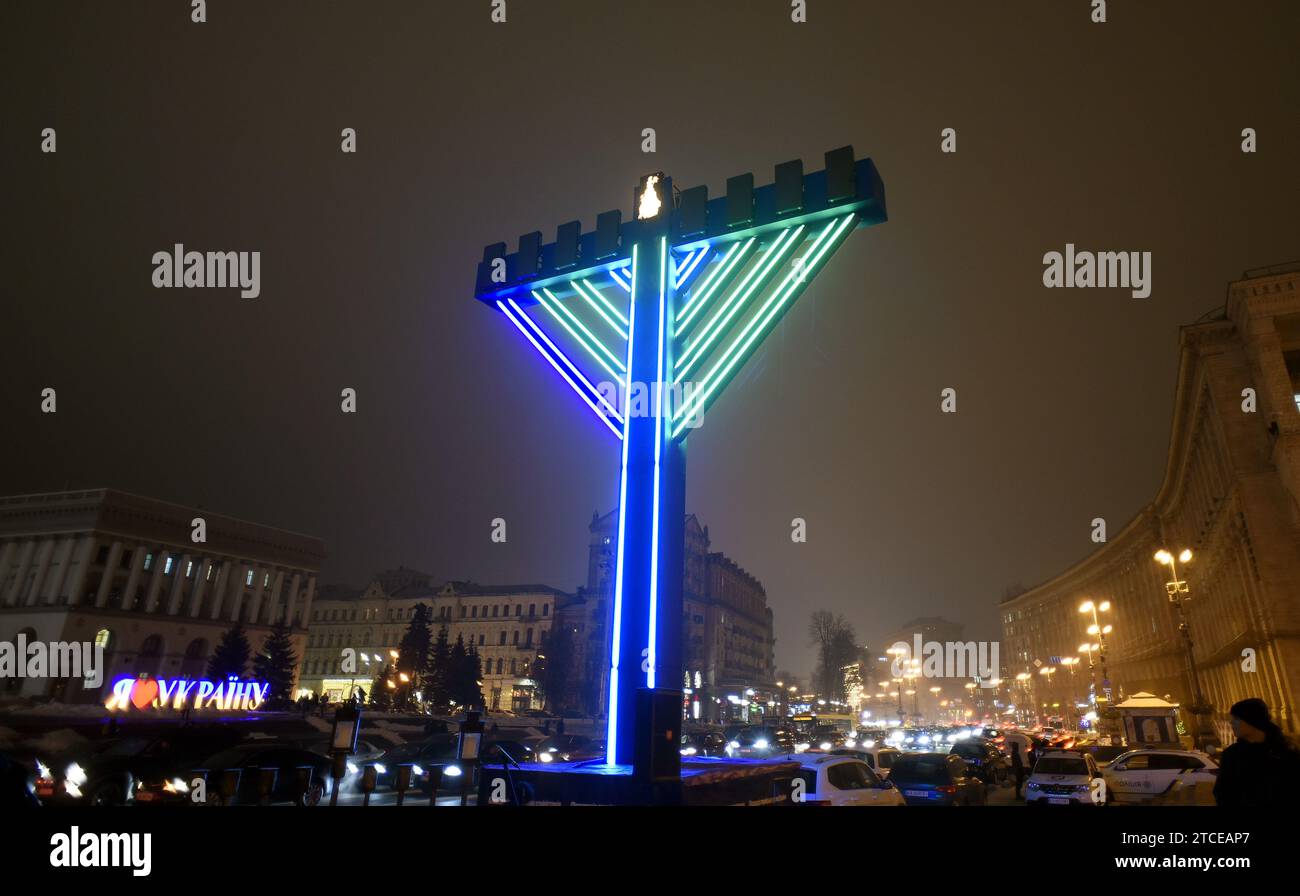 KYIV, UKRAINE - DECEMBER 7, 2023 - The menorah is pictured during the ...