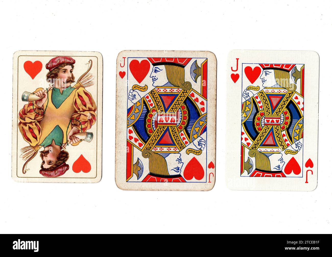 Three jack of hearts vintage/antique playing cards in various designs ...