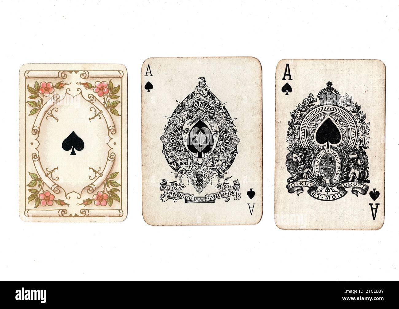 Three ace of spades vintage/antique playing cards in various designs ...