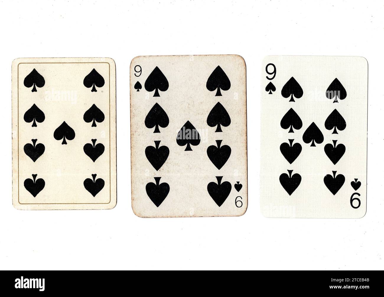 Three nine of spades vintage/antique playing cards in various designs ...