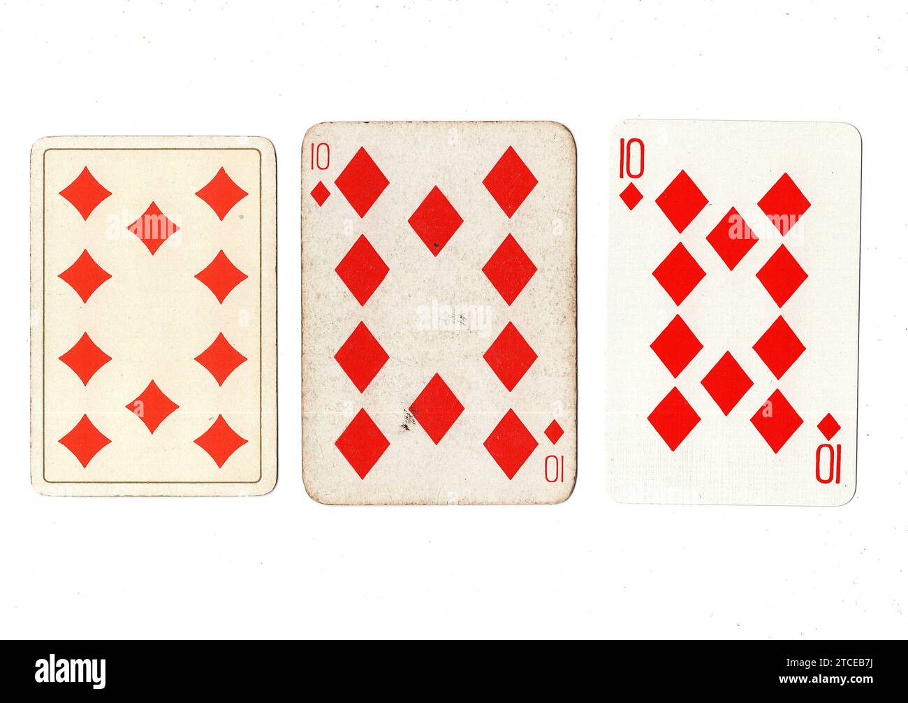 Three ten of diamonds vintage/antique playing cards in various designs ...