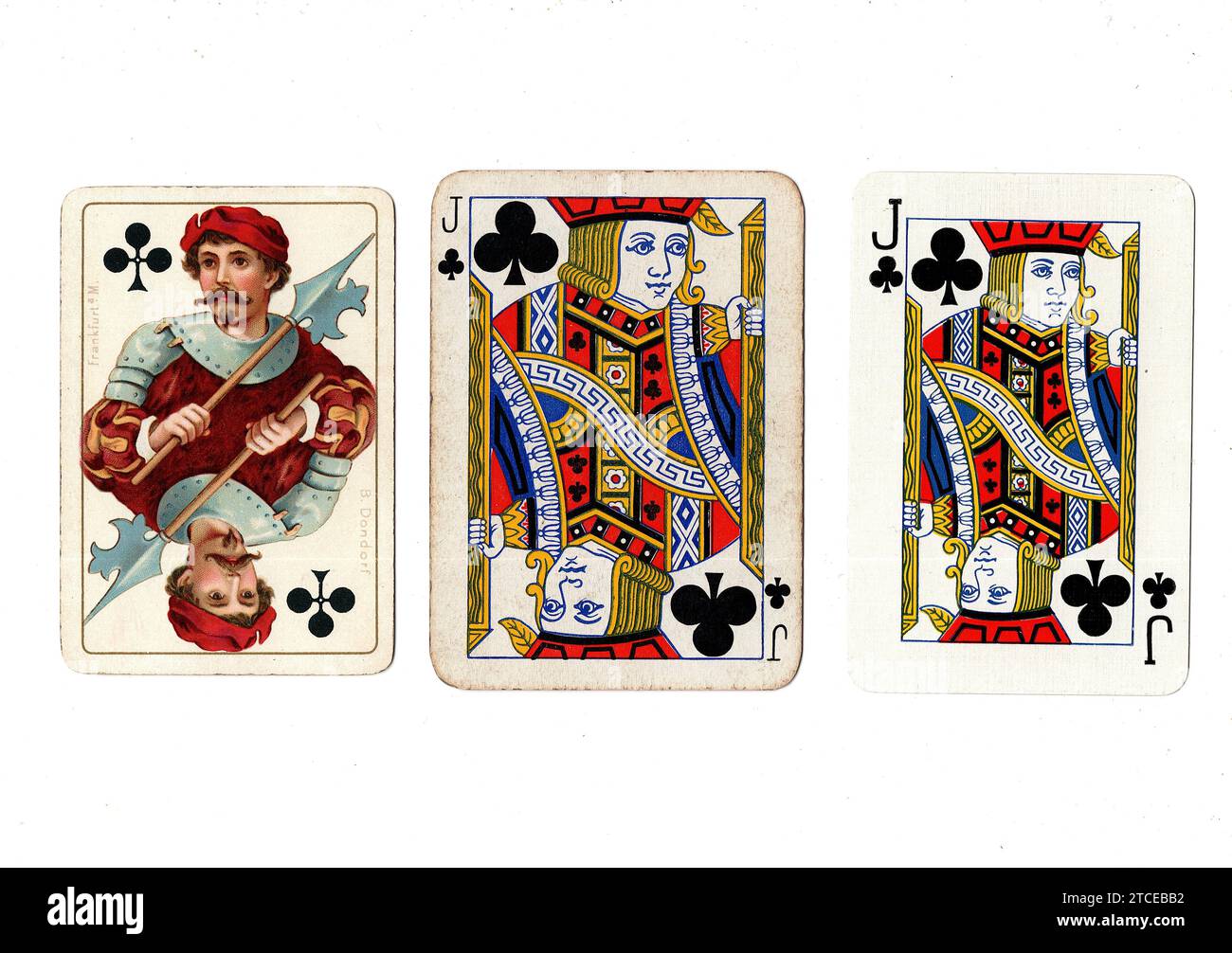 Three jack of clubs vintage/antique playing cards in various designs ...