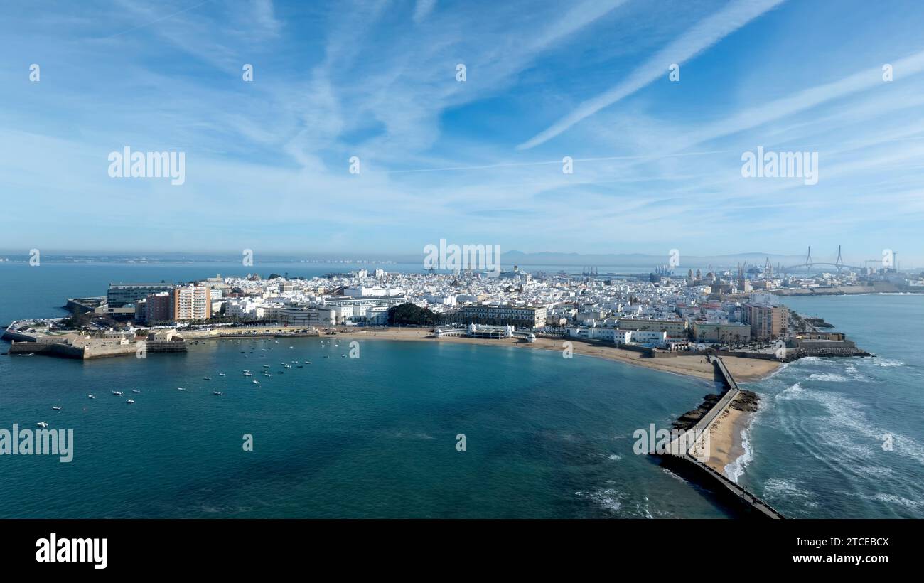 aerial views of the beautiful city of Cadiz in southern Spain ...