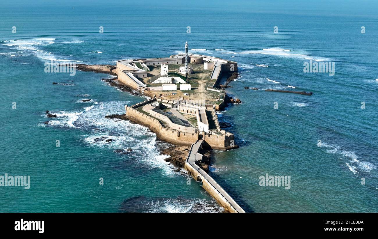 aerial view of the castle of San Sebastian in the city of Cadiz, Spain ...