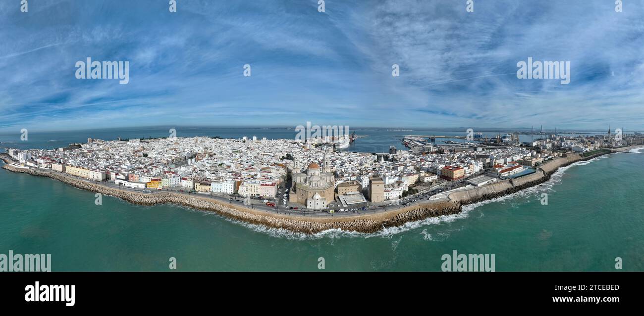 aerial views of the beautiful city of Cadiz in southern Spain ...
