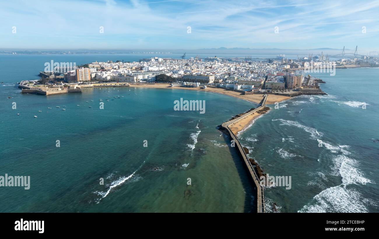 aerial views of the beautiful city of Cadiz in southern Spain ...