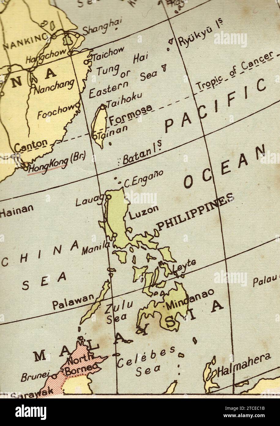A vintage/antique political map in sepia showing the Philippines Stock ...