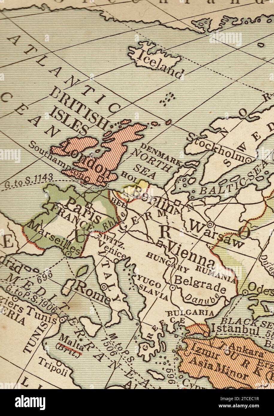A vintage/antique political map in sepia showing Great Britain and ...