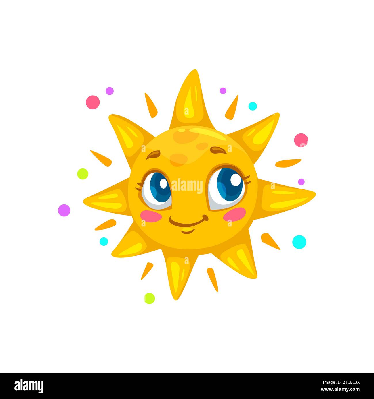 Cartoon summer sun character, sunny emoji face or sunshine smile ...