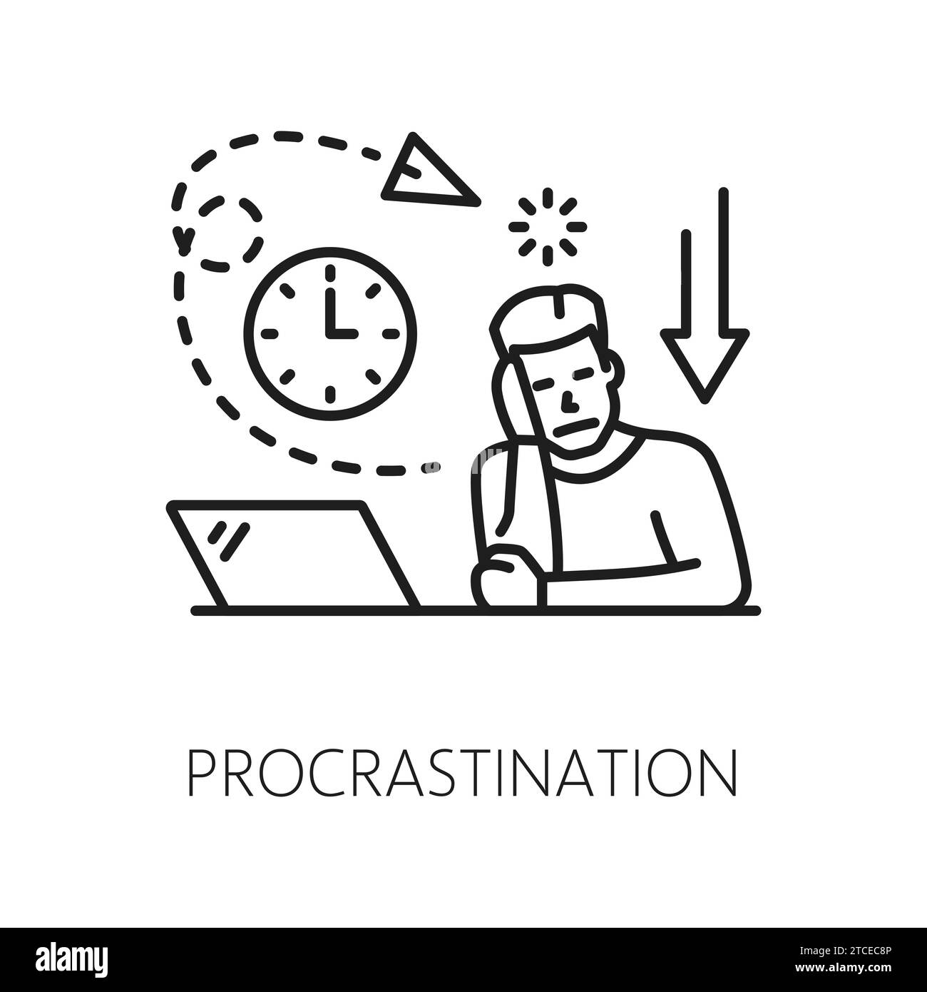 Procrastination psychological disorder problem, mental health icon. Human psychology, cognitive ...