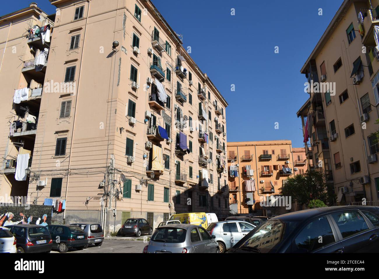 Iconic view of Sicilian residential buildings in the city centre of ...