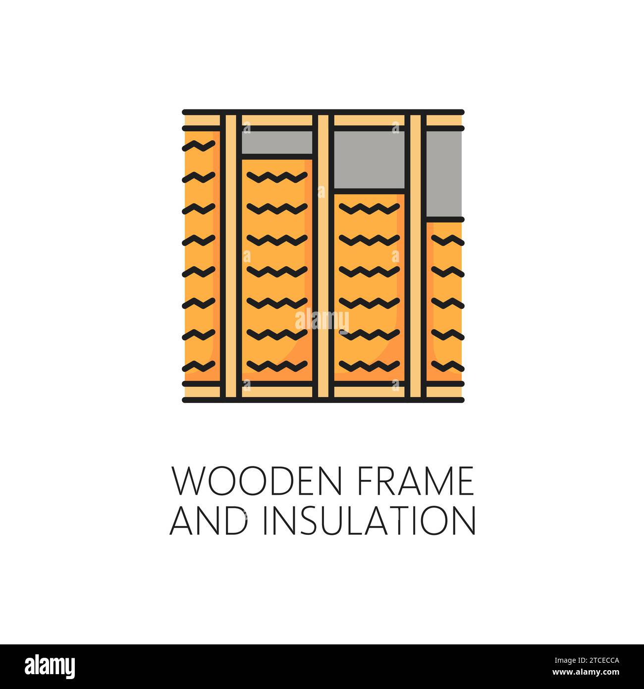 Wooden frame and wall thermal insulation icon. Home facade thermal ...