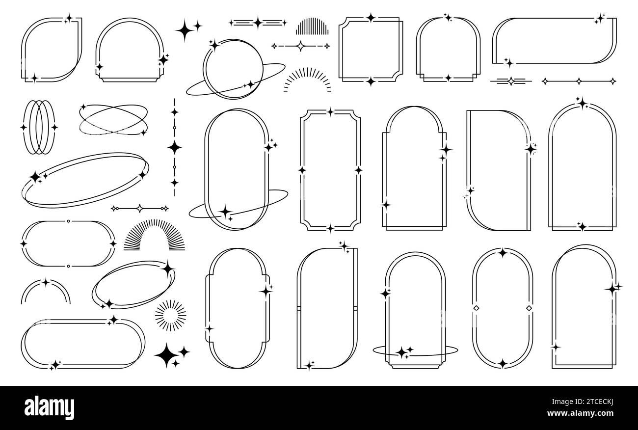 Frames And Minimal Line Borders With Star Sparkles And Twinkles Or Arch Shapes Vector Linear