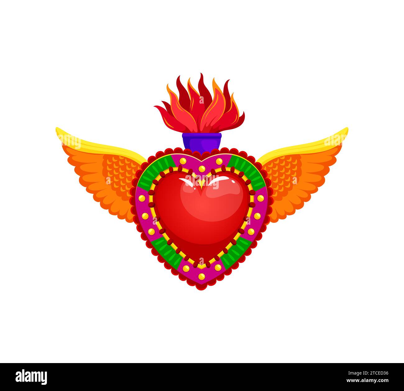 Mexican sacred heart with burning flames and wings for tattoo, vector ...