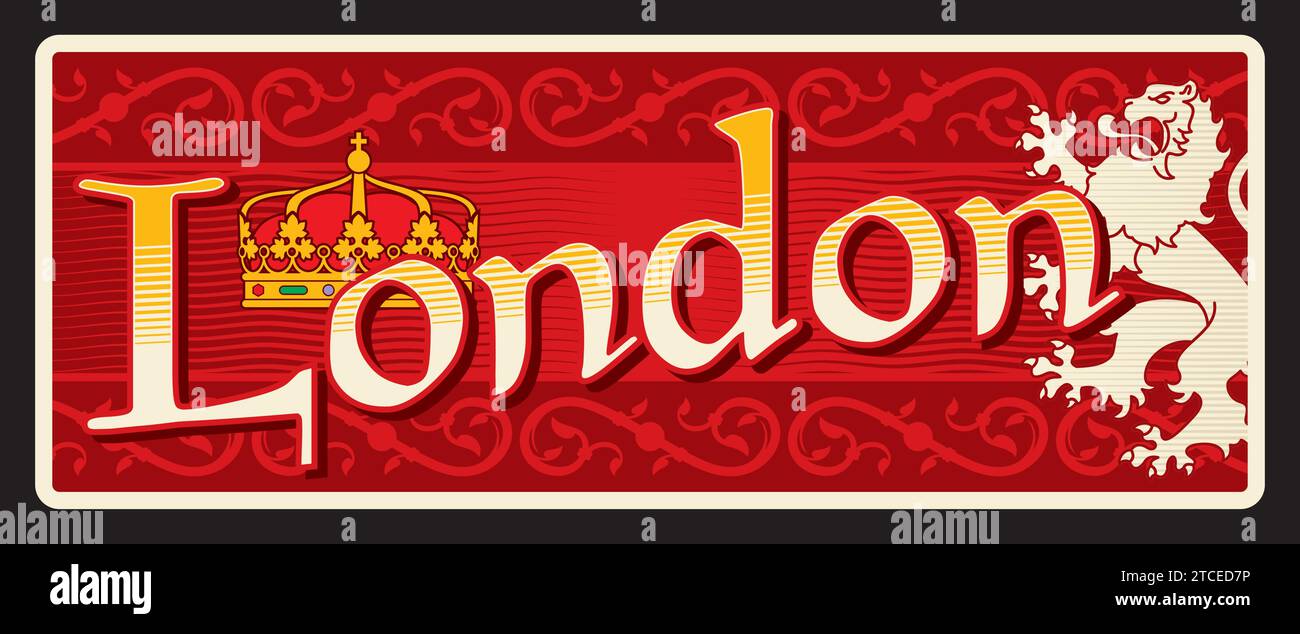 London travel sticker and plate. Vector flag and heraldry of Great ...