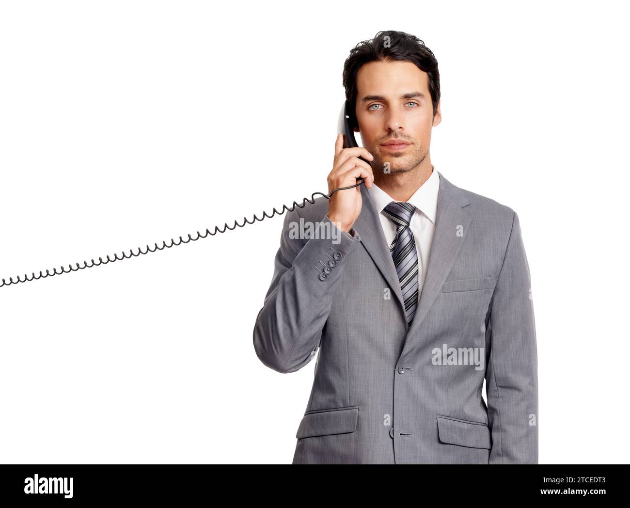 Portrait, business man and telephone conversation, listen and ...