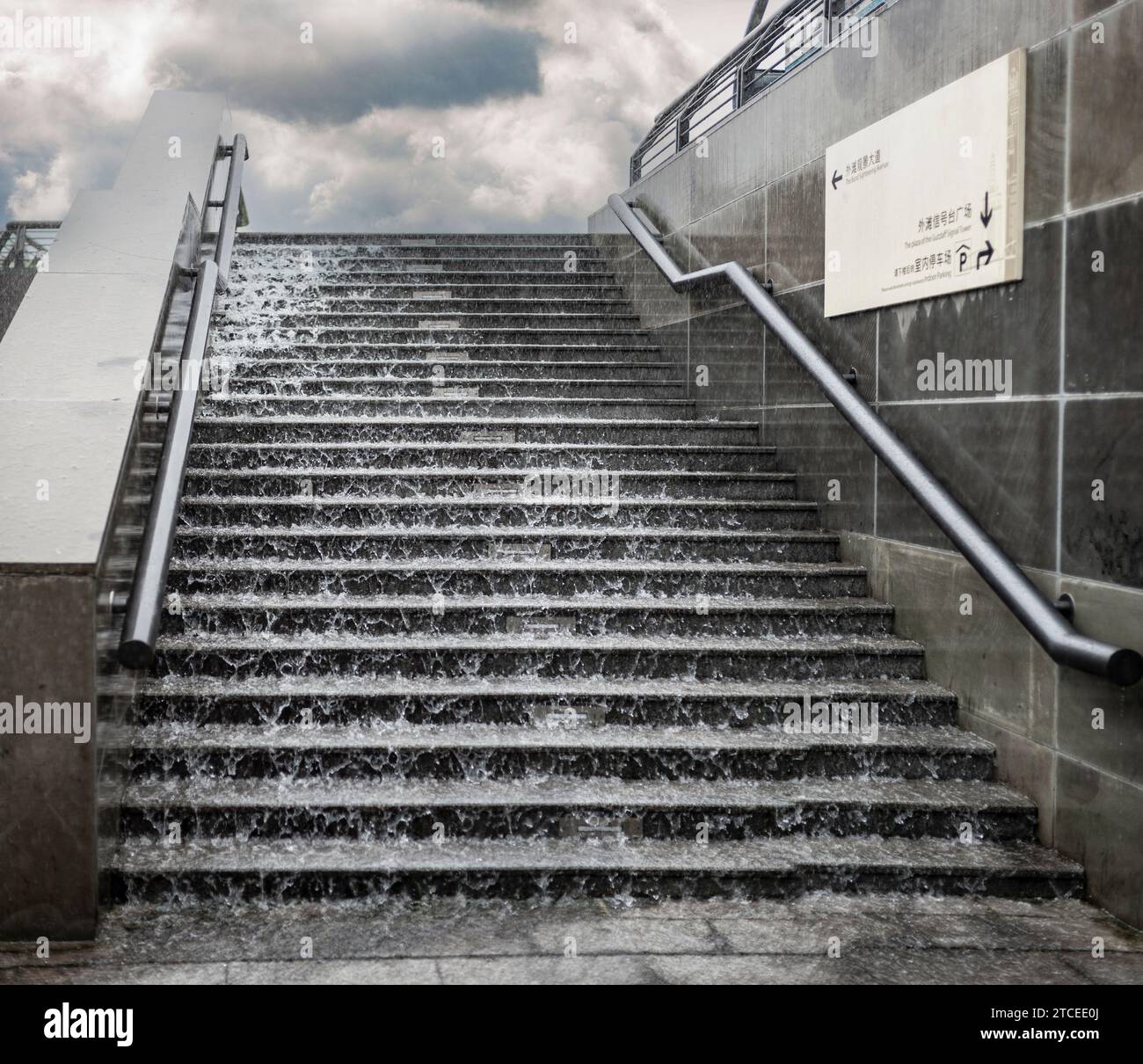 Heavy rain cascades down the steps in Shanghai, China Stock Photo - Alamy