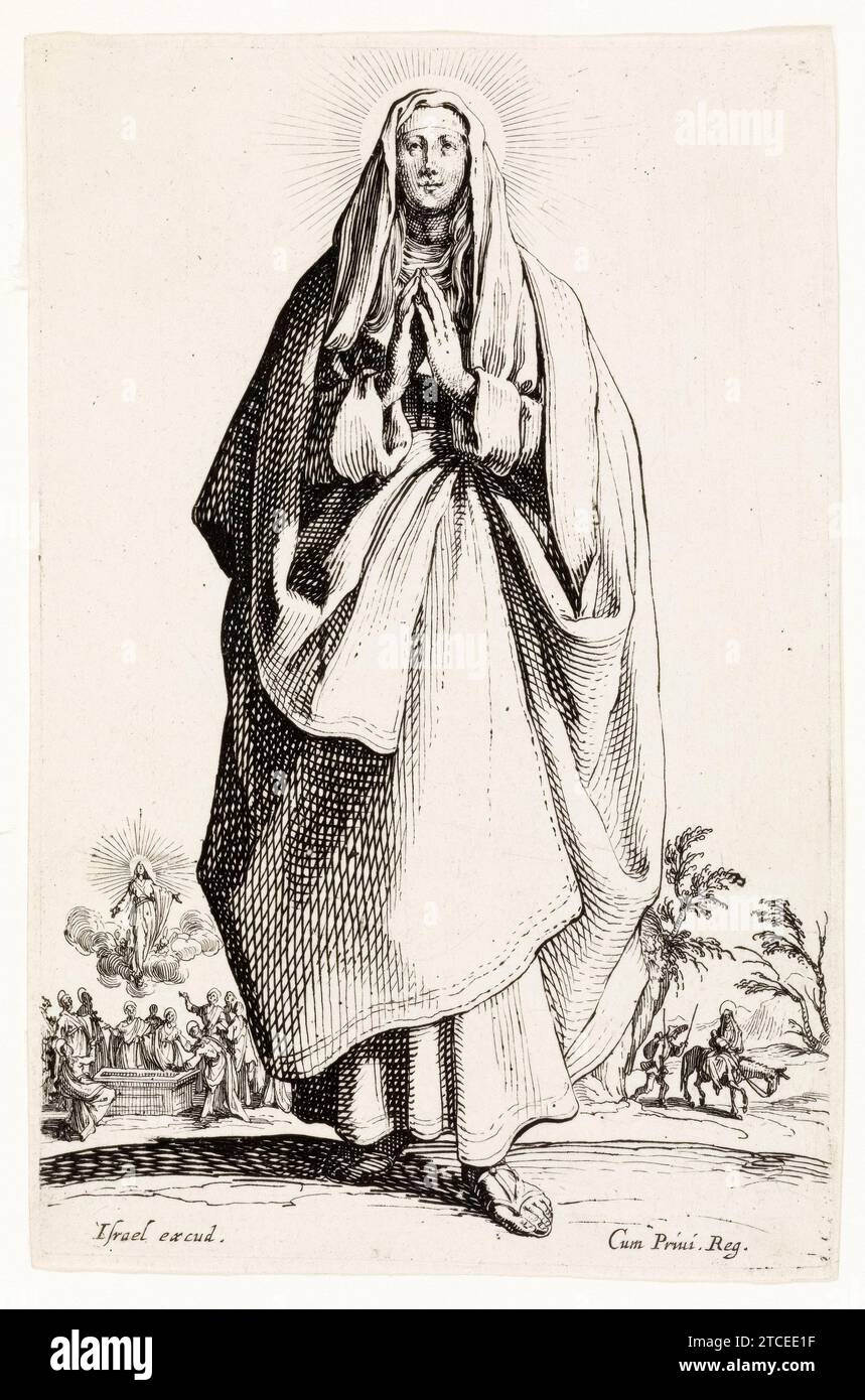 The Virgin Mary, portrait etching by Jacques Callot, 1631 Stock Photo ...