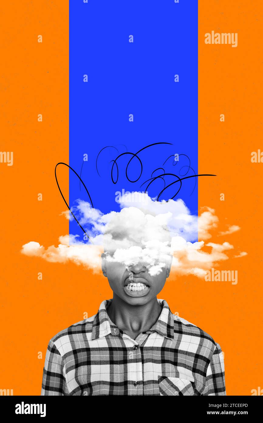 Vertical photo collage of young angry mad aggressive emotional woman ...