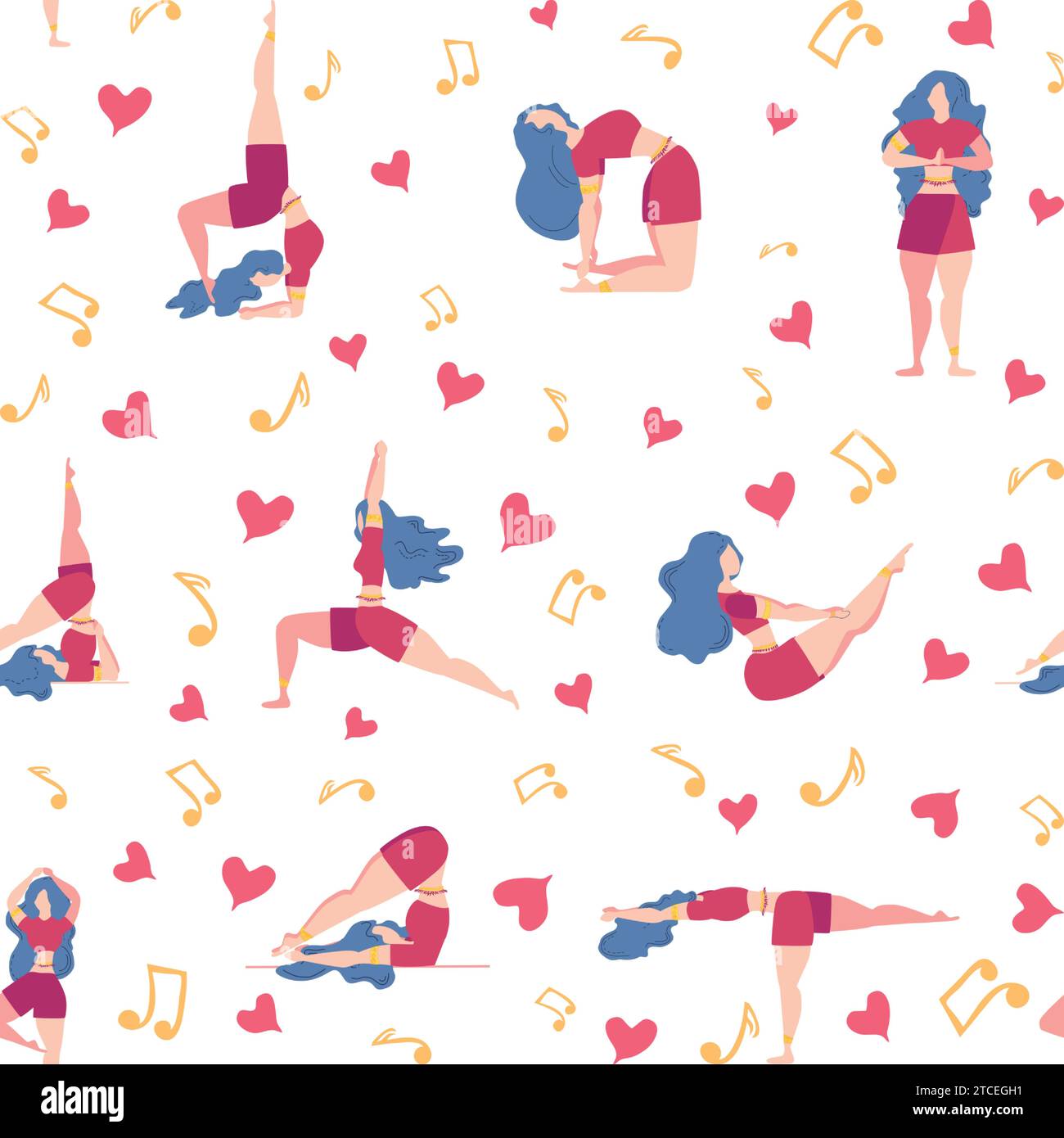 Seamless Pattern Plus Size Curvy Girls Doing Yoga Class Online Home