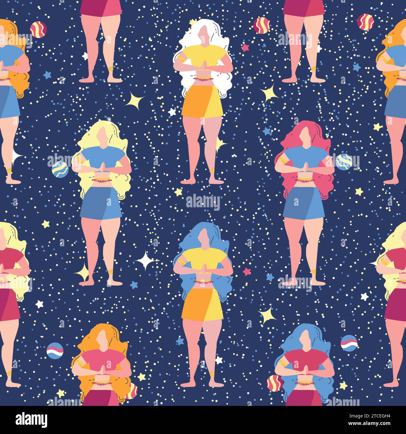Seamless Pattern Plus Size Curvy Girls Doing Yoga Class Online Home