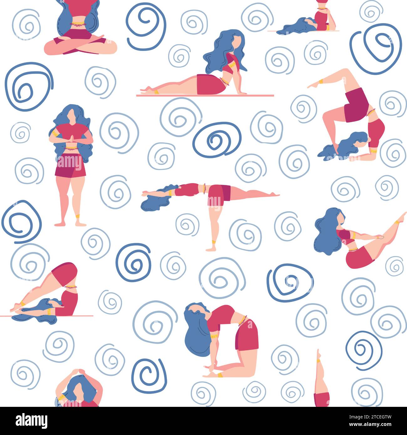 Seamless Pattern Plus Size Curvy Girls Doing Yoga Class Online Home