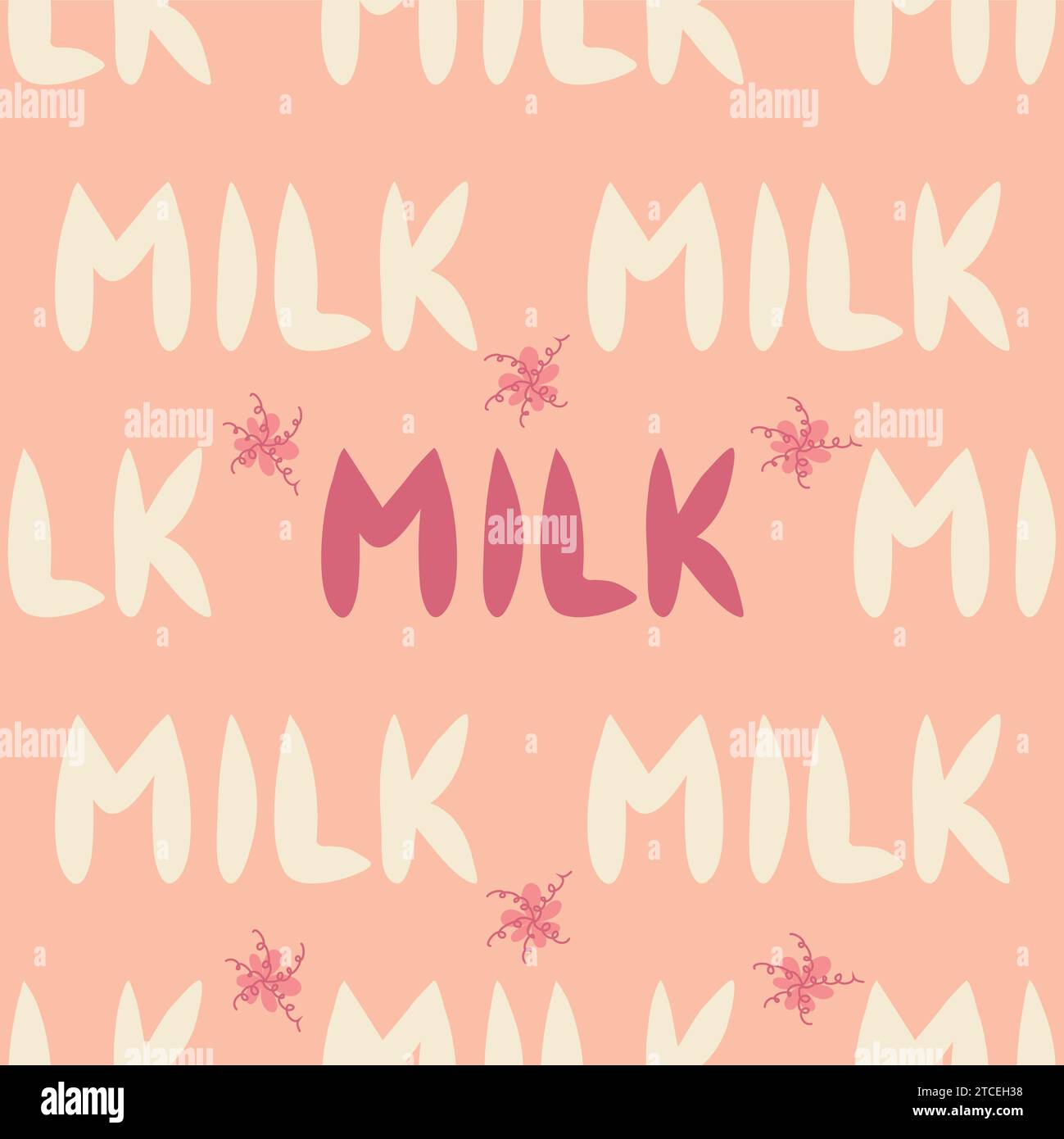Cute seamless pattern of milk splashes and the inscription Milk, Cow ...