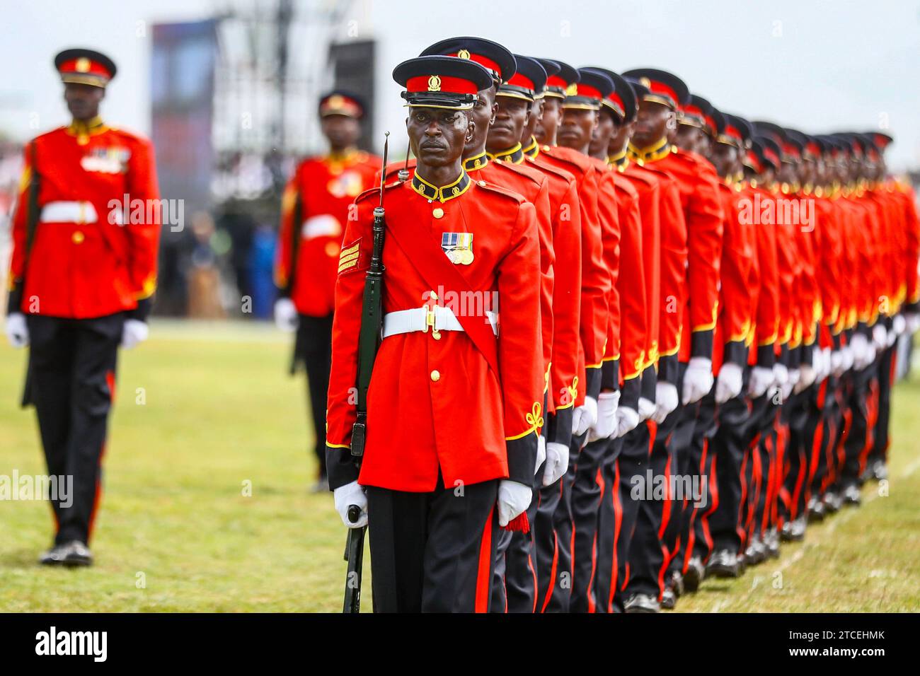 Members of the Kenyan Army take part in the trooping of the color ...