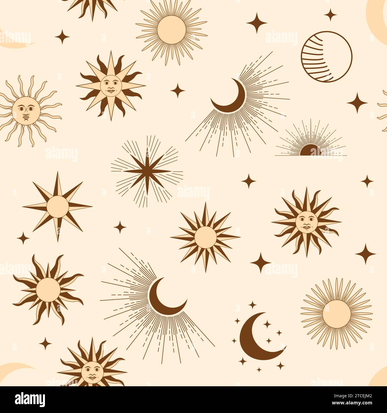 Magic seamless pattern with constellations, sun, moon, magic eyes ...