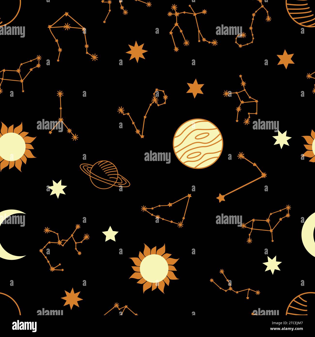 Magic seamless pattern with constellations, sun, moon, magic eyes ...