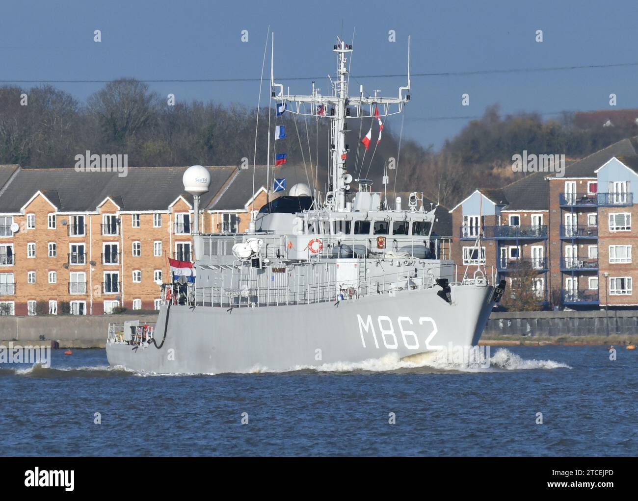 Dutch minesweeper HNLMS Zierikzee is pictured cruising past Gravesend ...